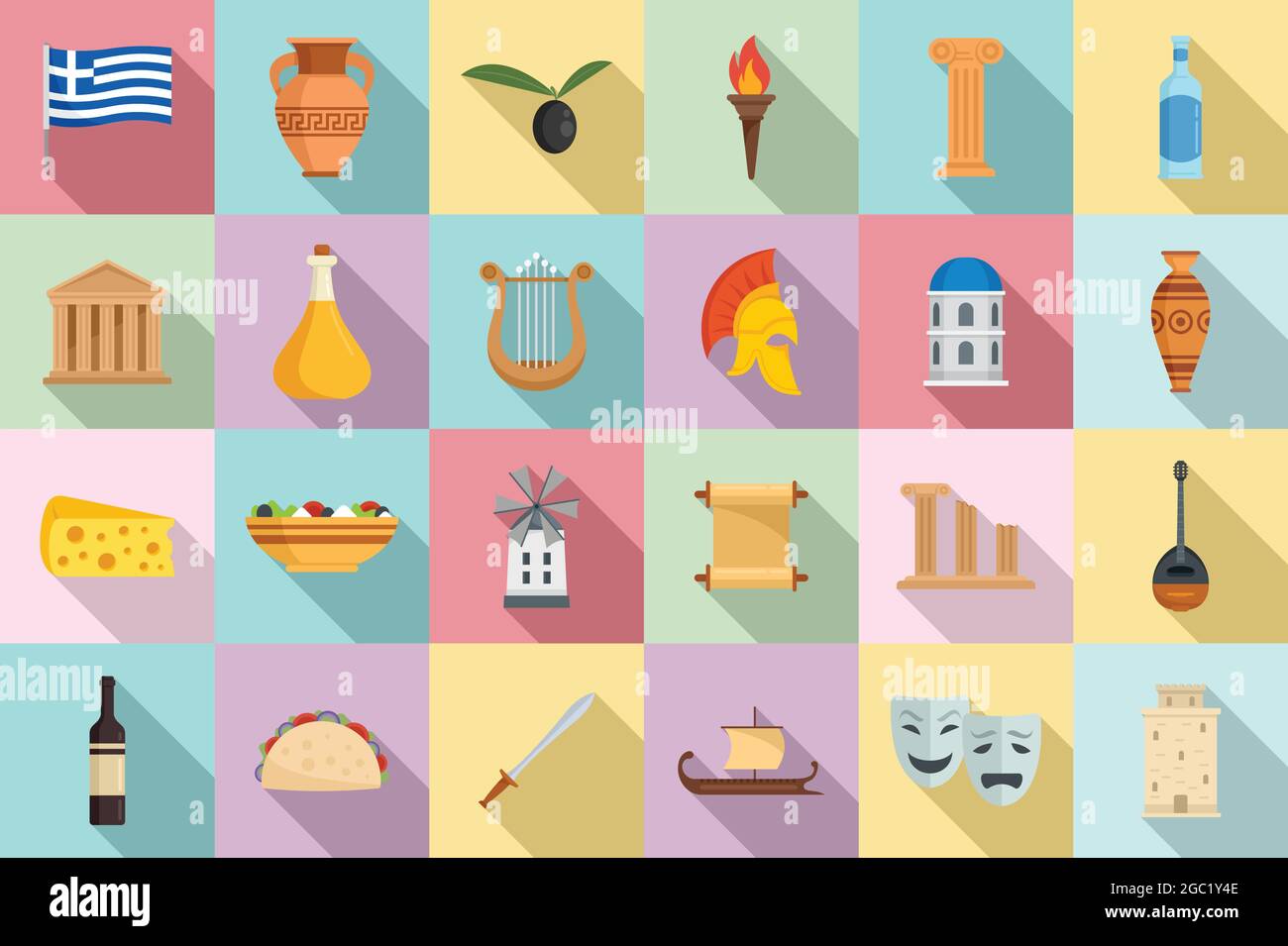 Ancient Greece icons set flat vector. Greek parthenon. History ...