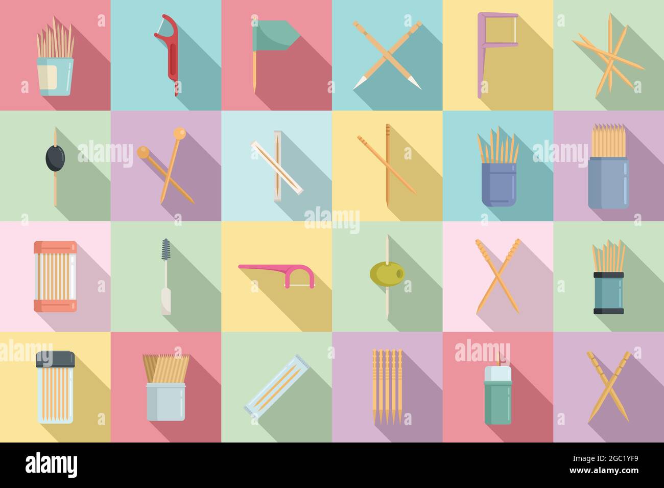 Toothpick icons set flat vector. Clean accessory. Dental toothpick ...