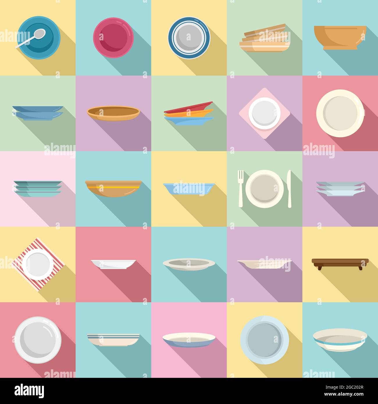 Plate icons set flat vector. Food cutlery. Dinner round plate Stock ...