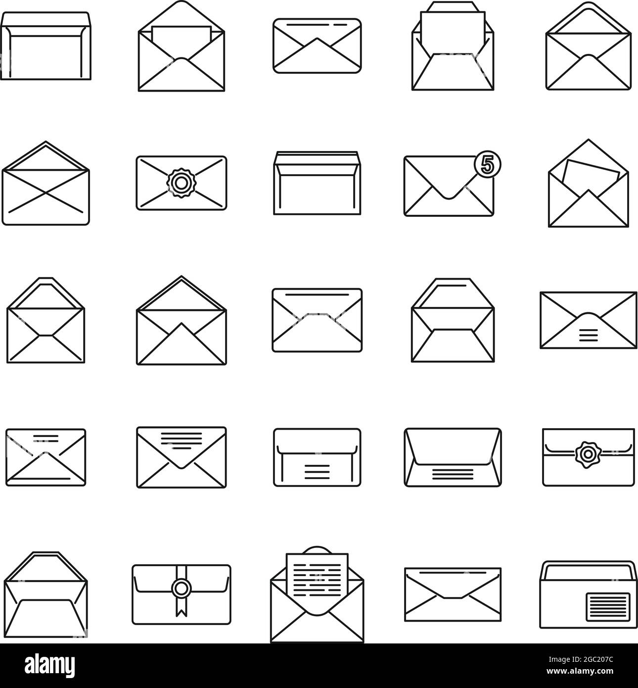 Envelope icons set outline vector. Blank mail. Postal card template ...