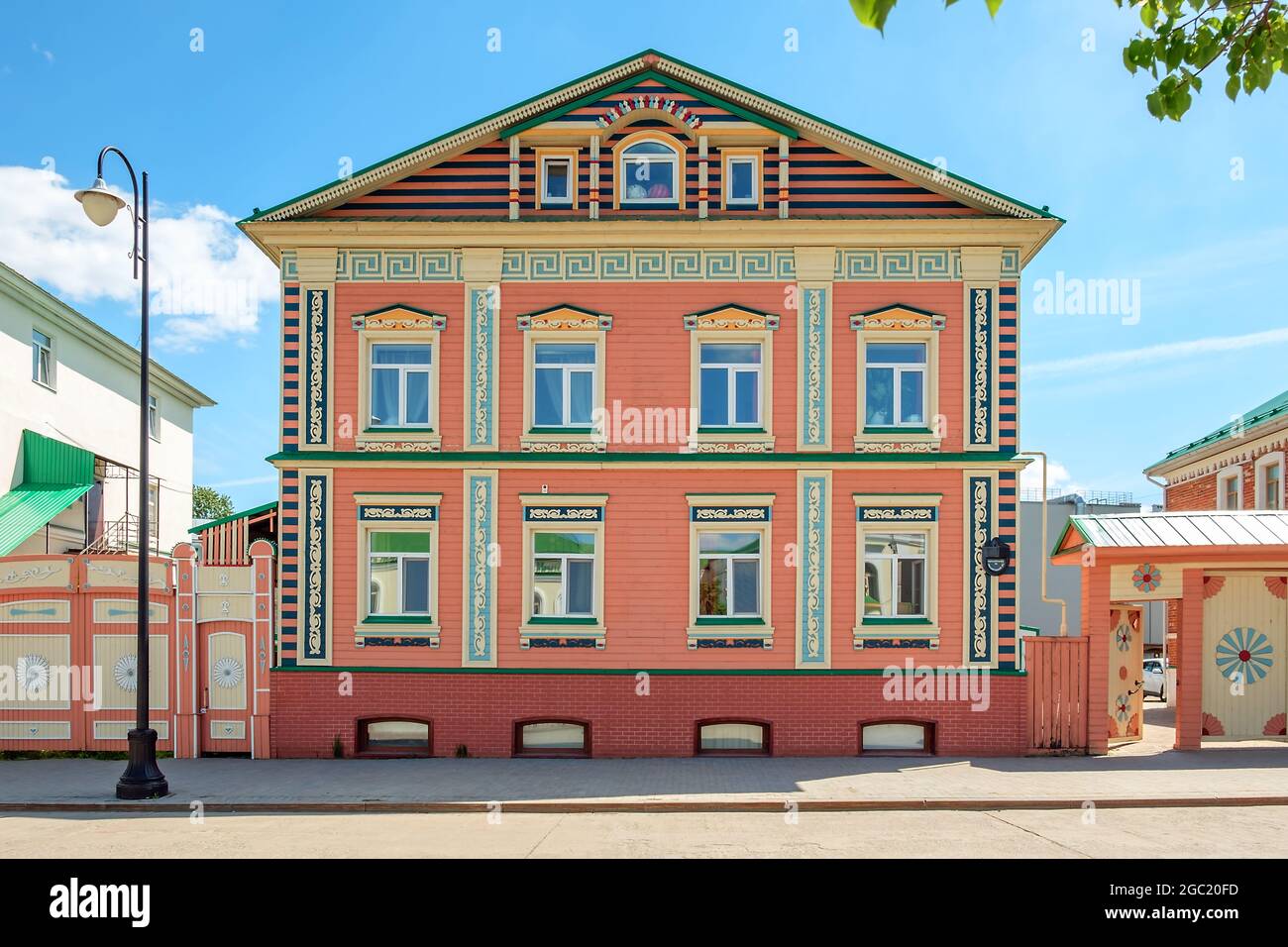 View of the colorful old tatar house at old Tatar Settlement in Kazan ...
