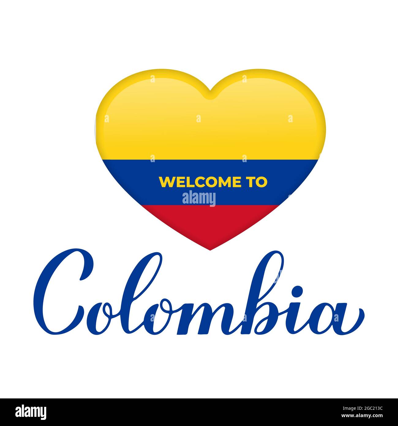 Welcome to Colombia lettering with national flag in heart shape ...