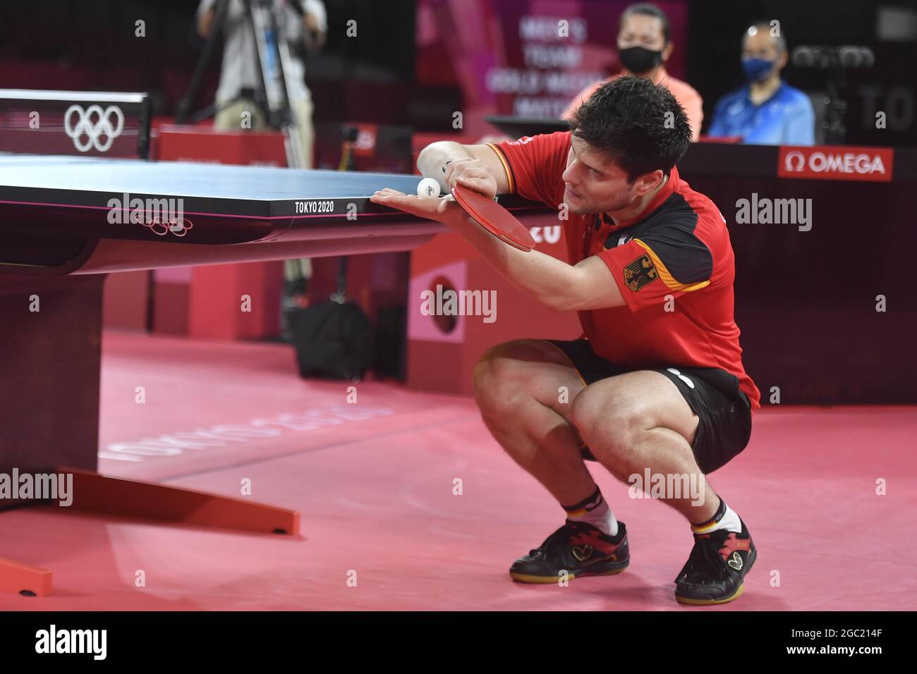 Tokyo, Japan. 6th Aug, 2021. Dimitrij Ovtcharov of Germany serves during the table tennis men's ...