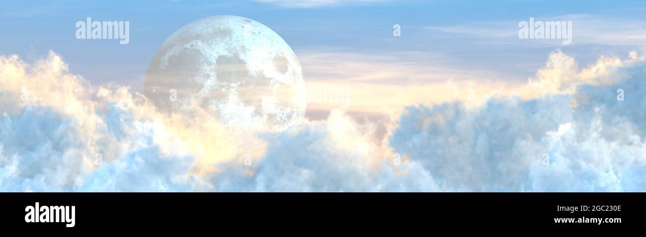 background - panorama of large cumulus and moon - cgi nature 3D ...