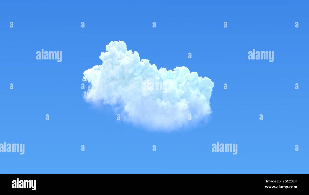 one cumulus cloud on blue sky isolated - digital nature 3D illustration ...