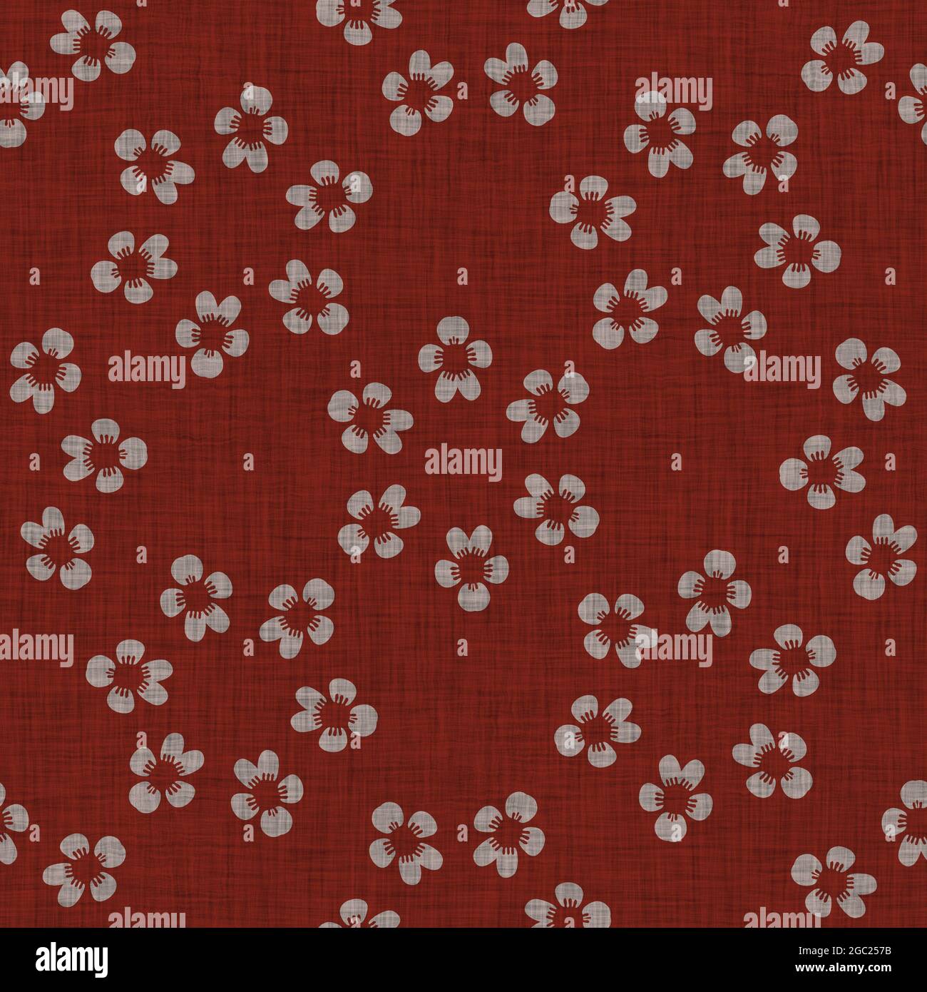 Seamless french floral farmhouse woven linen texture. Two tone red ...