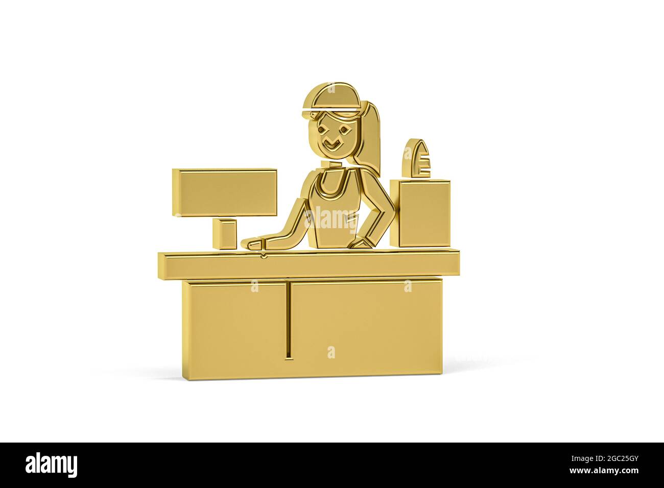 Golden 3d receptionist icon isolated on white background - 3D render ...