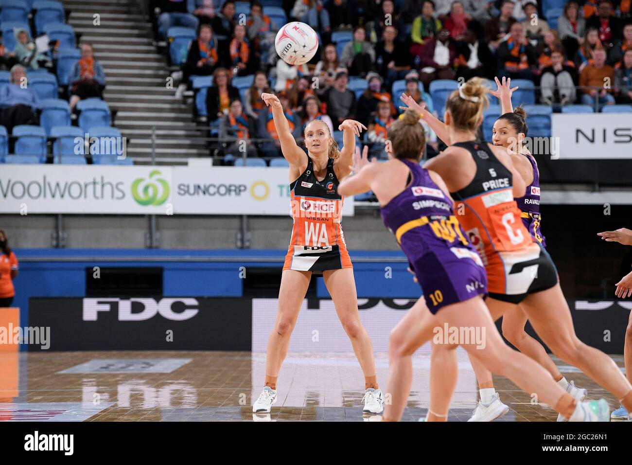SYDNEY, AUSTRALIA - MAY 16: Maddie Hay of the Giants Netball passes the ...