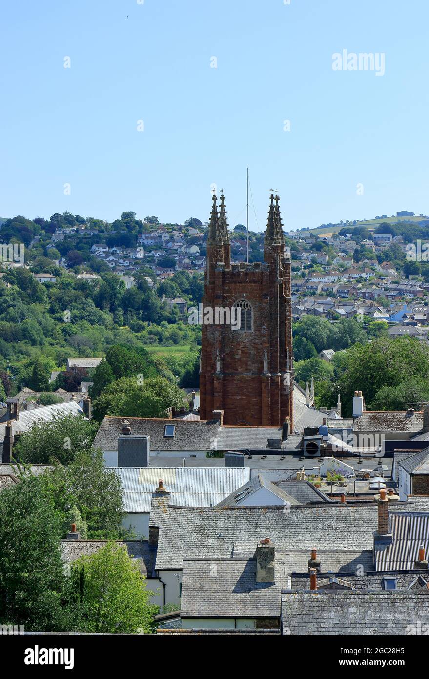 The Spires of the Church of St Mary viewed from the walls of Totnes ...