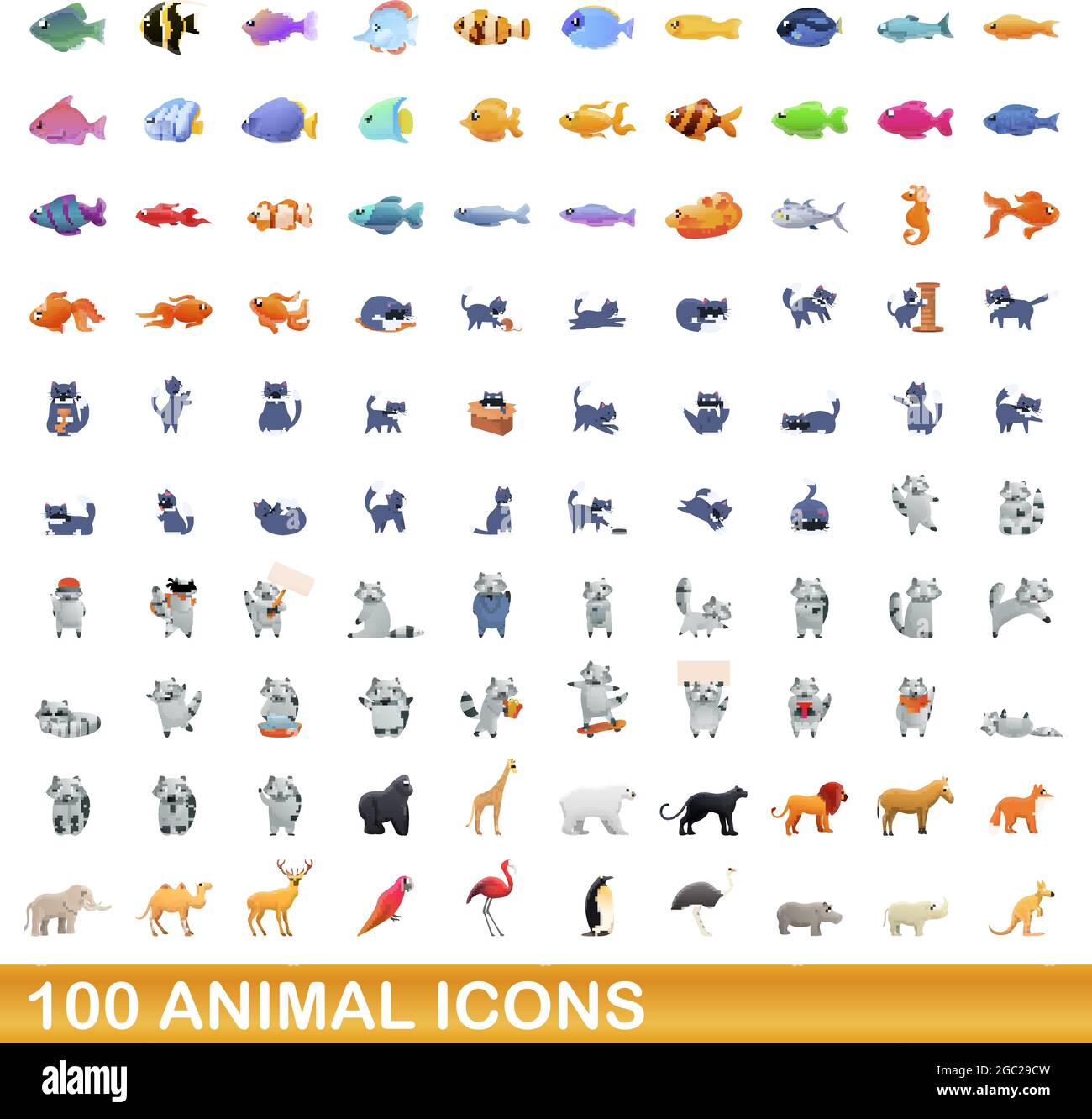 100 animal icons set. Cartoon illustration of 100 animal icons vector ...