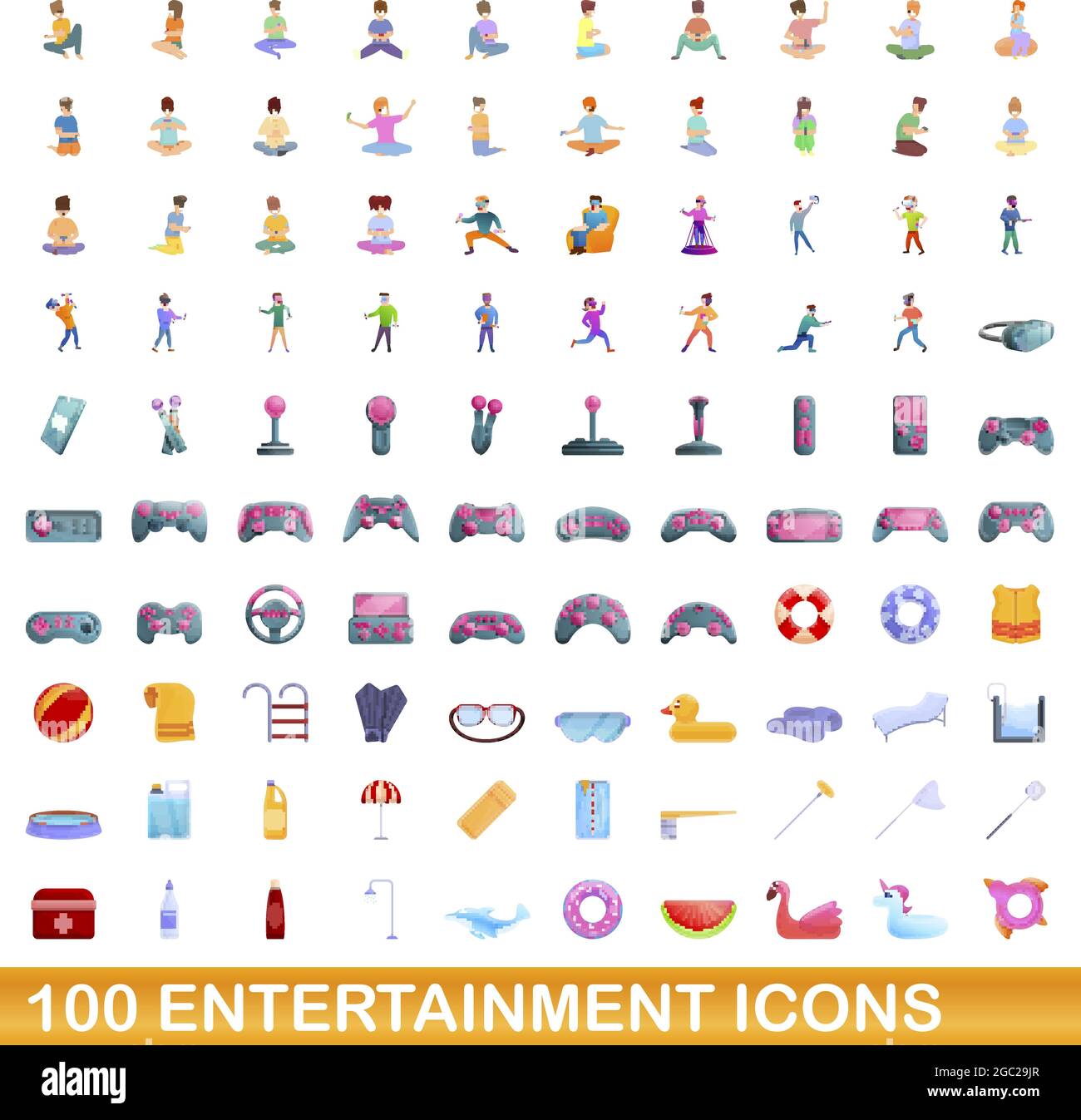 100 entertainment icons set. Cartoon illustration of 100 entertainment ...