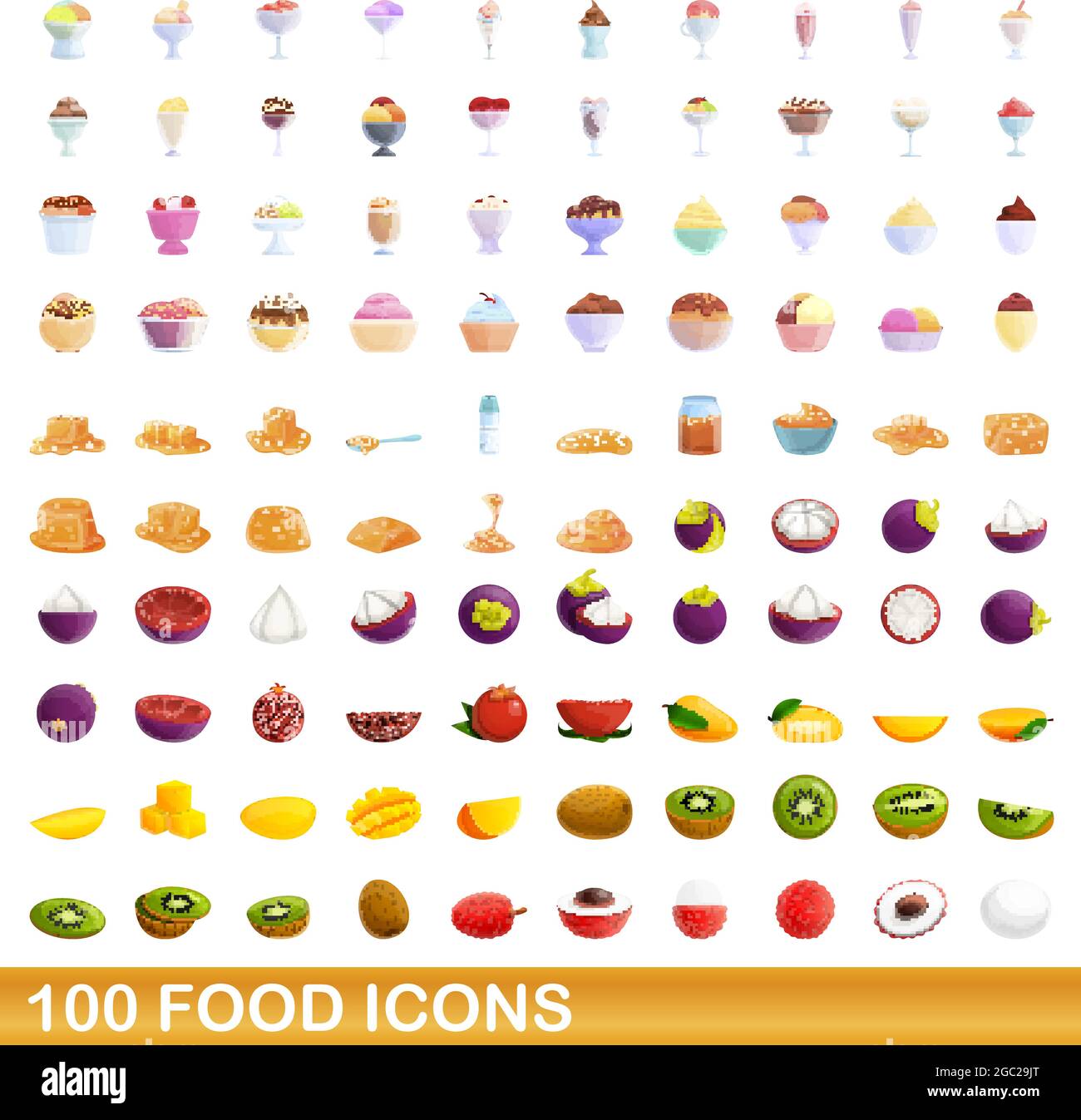 100 food icons set. Cartoon illustration of 100 food icons vector set ...