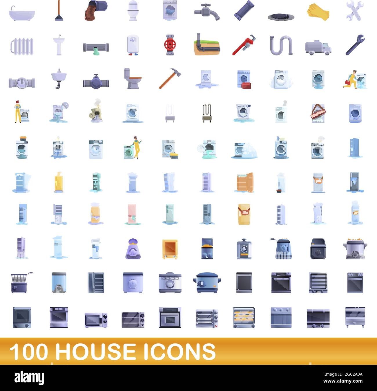 100 house icons set. Cartoon illustration of 100 house icons vector set ...