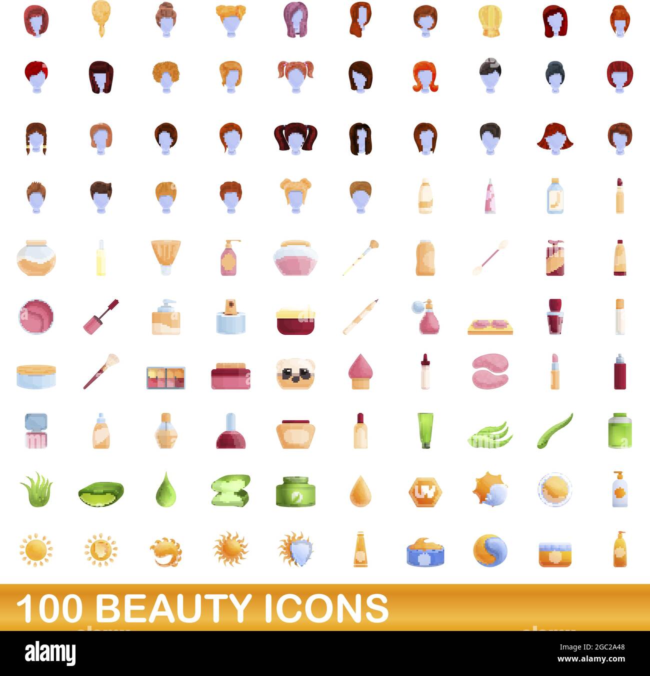 100 beauty icons set. Cartoon illustration of 100 beauty icons vector ...