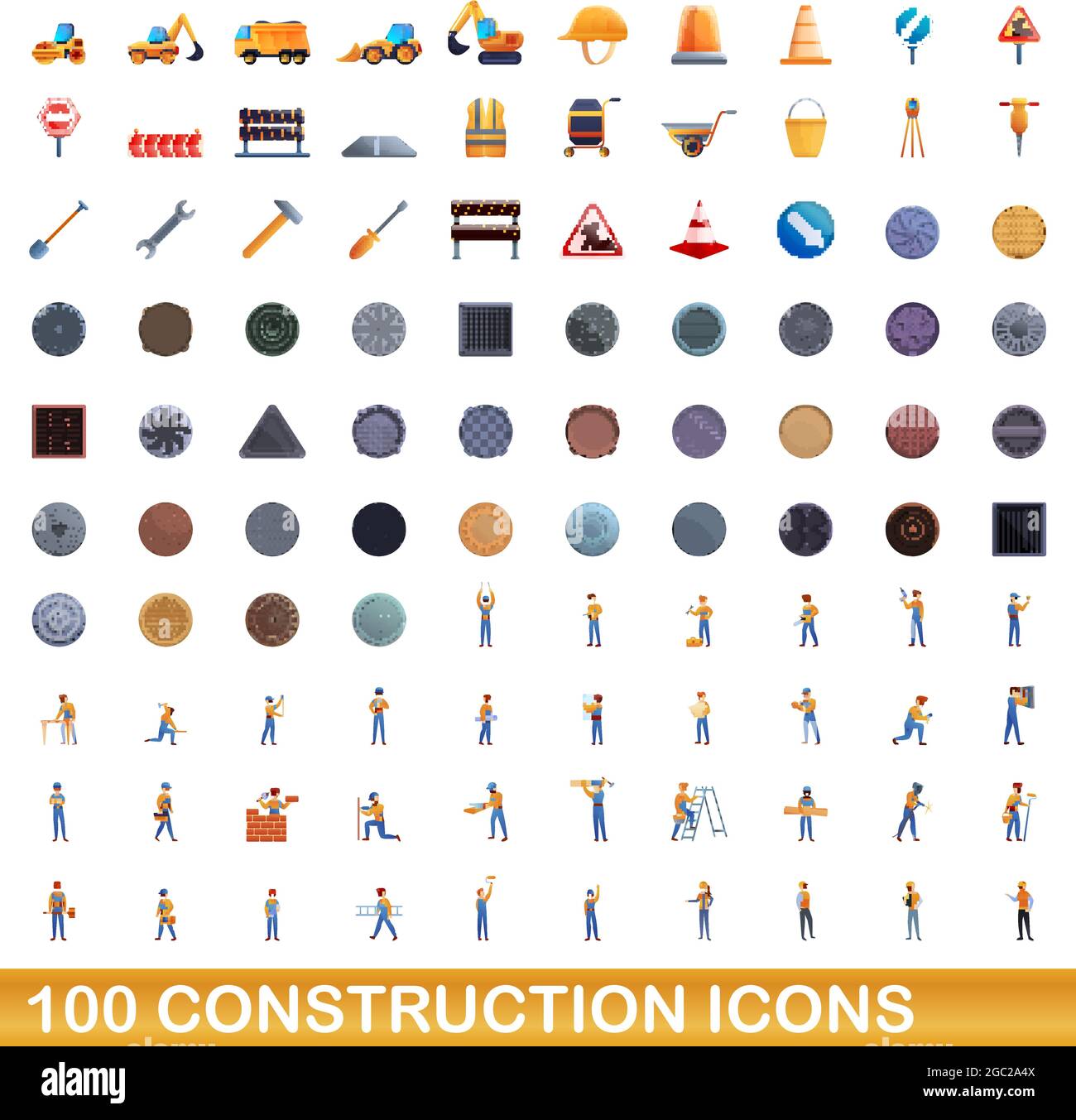 100 construction icons set. Cartoon illustration of 100 construction ...