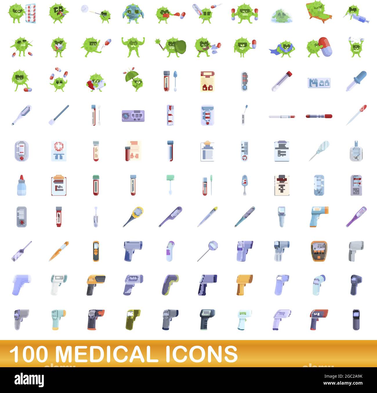 100 medical icons set. Cartoon illustration of 100 medical icons vector ...
