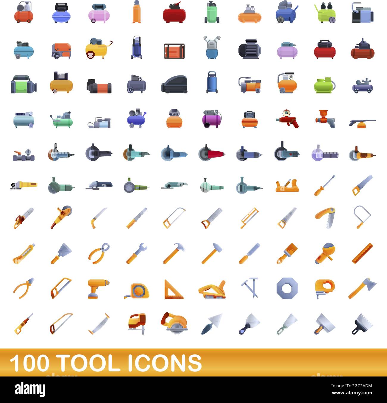 100 tool icons set. Cartoon illustration of 100 tool icons vector set ...