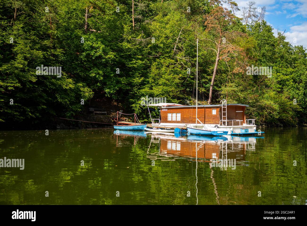 Small Houseboat on Lake Slapy, Bohemia, Czech Republic, Europe Stock ...