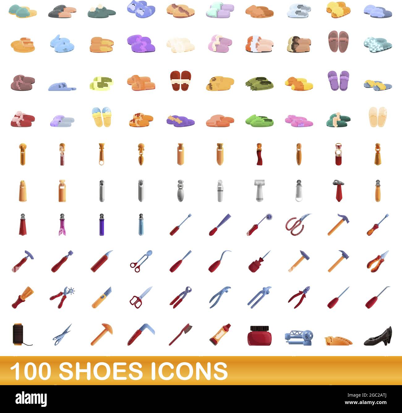 100 shoes icons set. Cartoon illustration of 100 shoes icons vector set ...