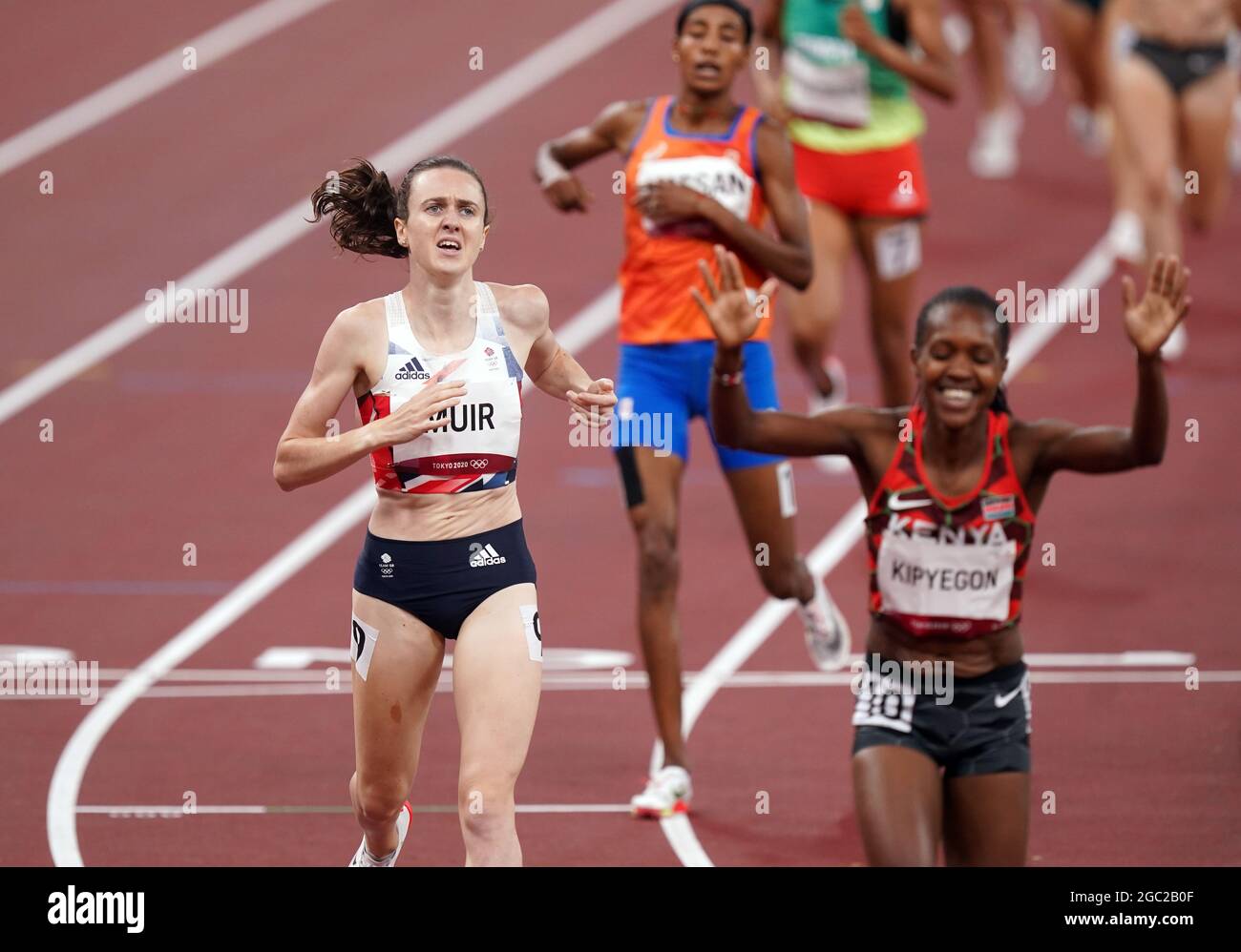 Great Britain's Laura Muir (left) after winning a silver medal in the ...