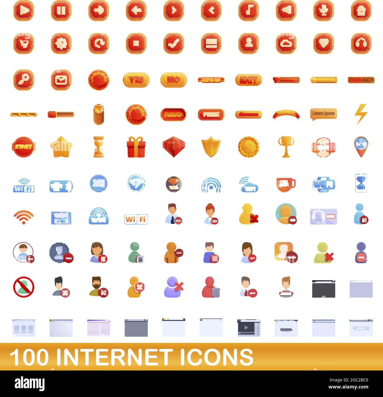 100 internet icons set. Cartoon illustration of 100 internet icons ...