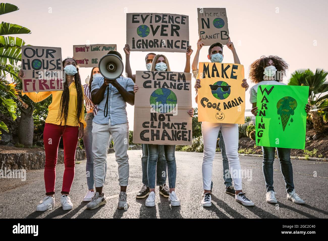 Group of activists protesting for climate change during covid19 ...