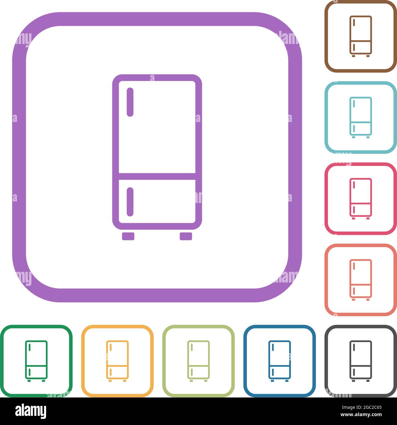 Refrigerator outline simple icons in color rounded square frames on ...