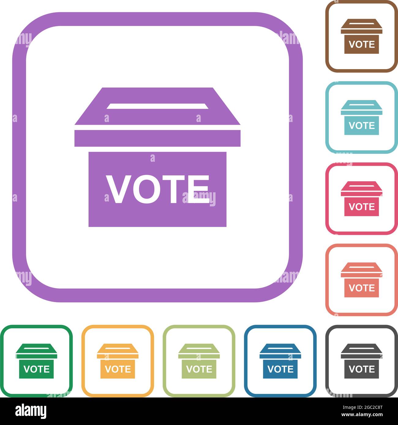 Ballot box solid simple icons in color rounded square frames on white ...