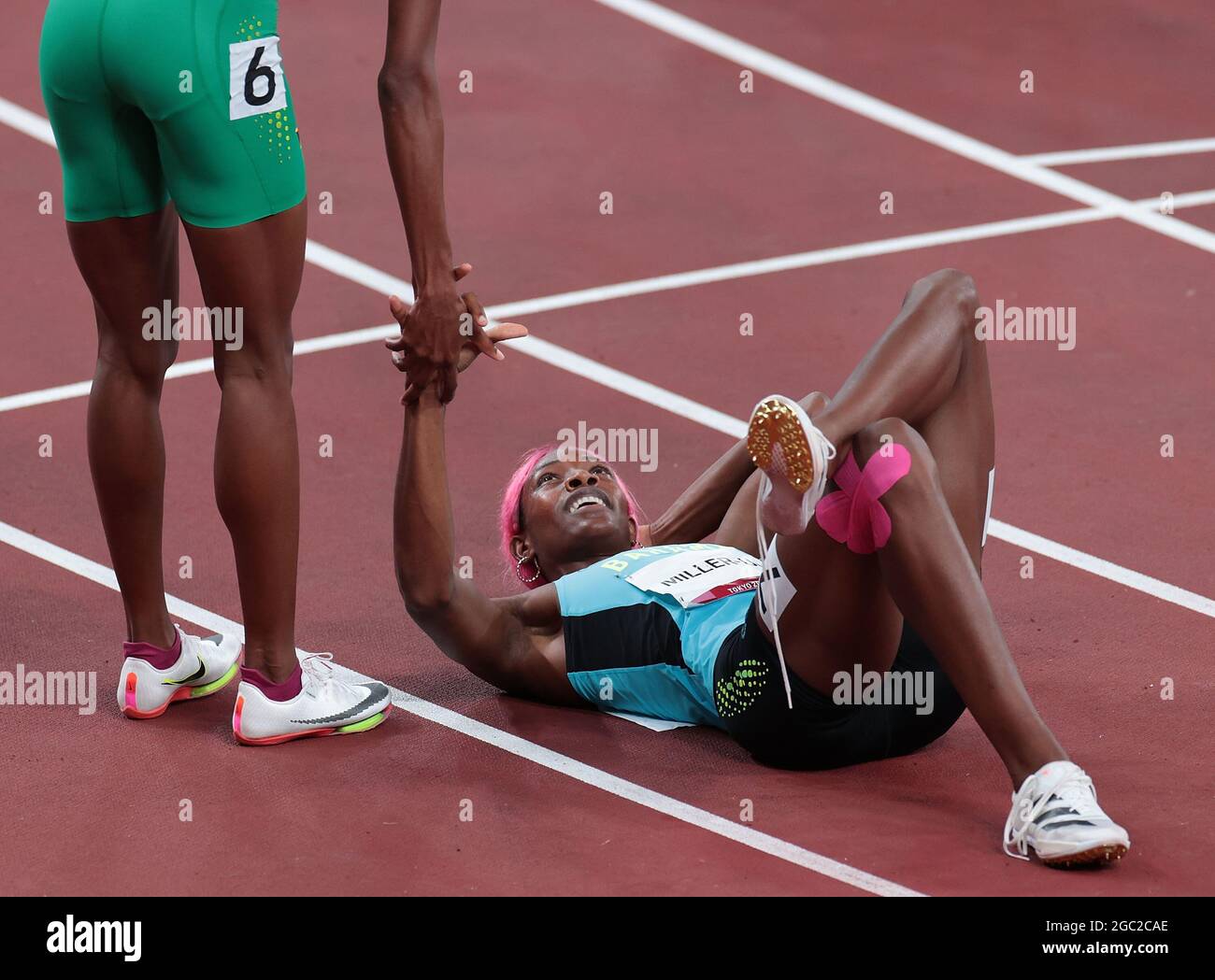 Tokyo, Japan. 6th Aug, 2021. Shaunae Miller-Uibo of Bahamas reacts ...