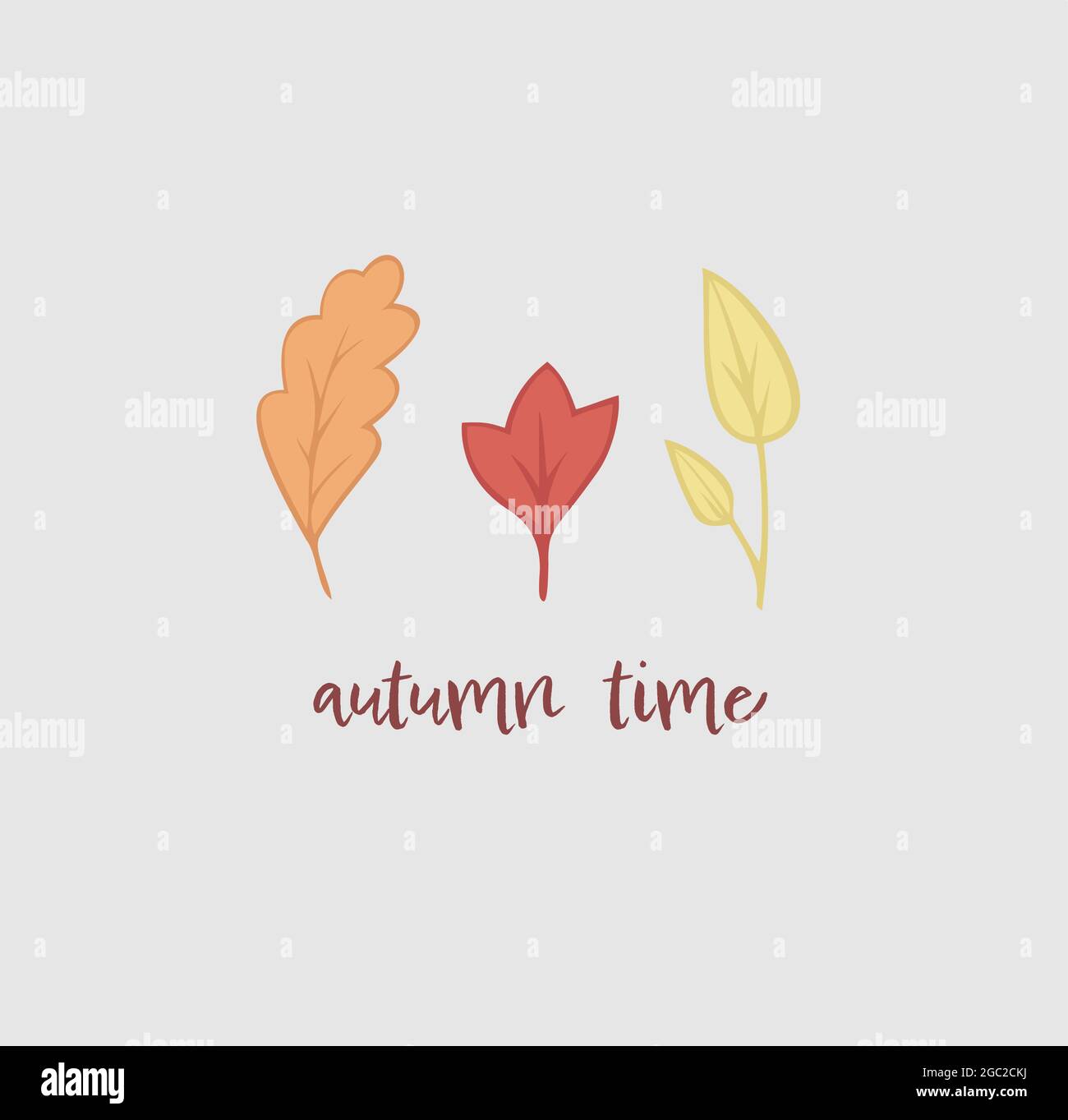 Three autumn leaves and text Autumn time. Cute simple autumn template ...