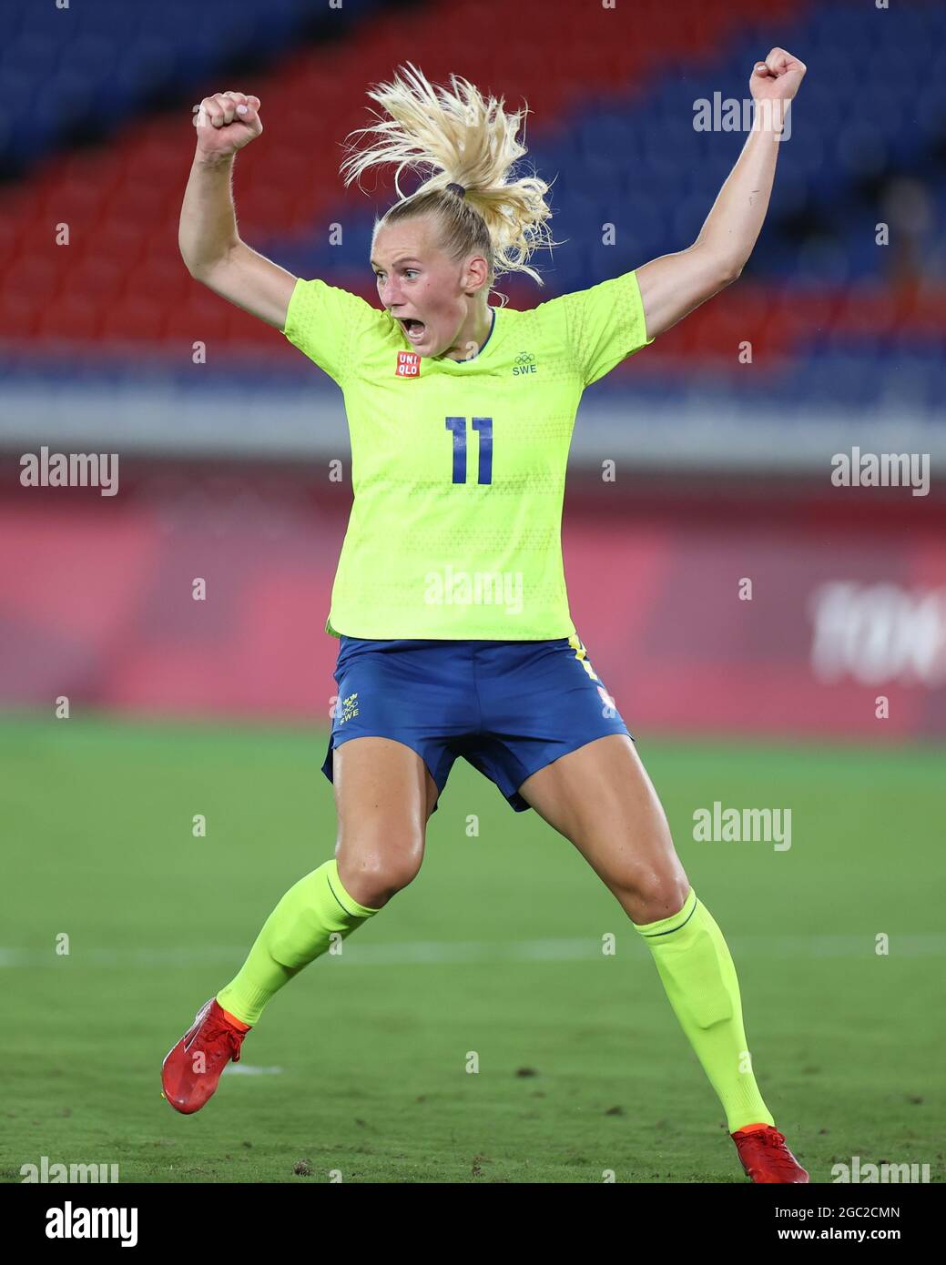 Yokohama, Japan. 6th Aug, 2021. Stina Blackstenius of Sweden celebrates ...