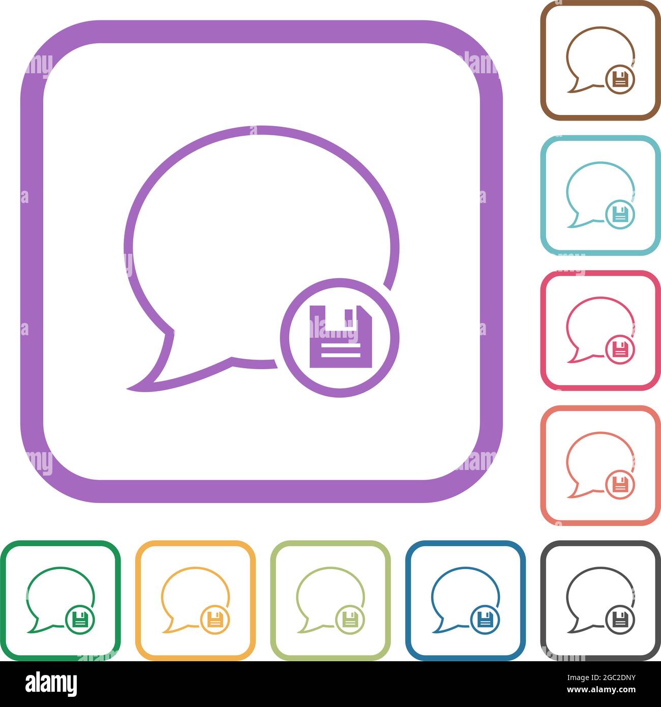 Save message outline simple icons in color rounded square frames on ...