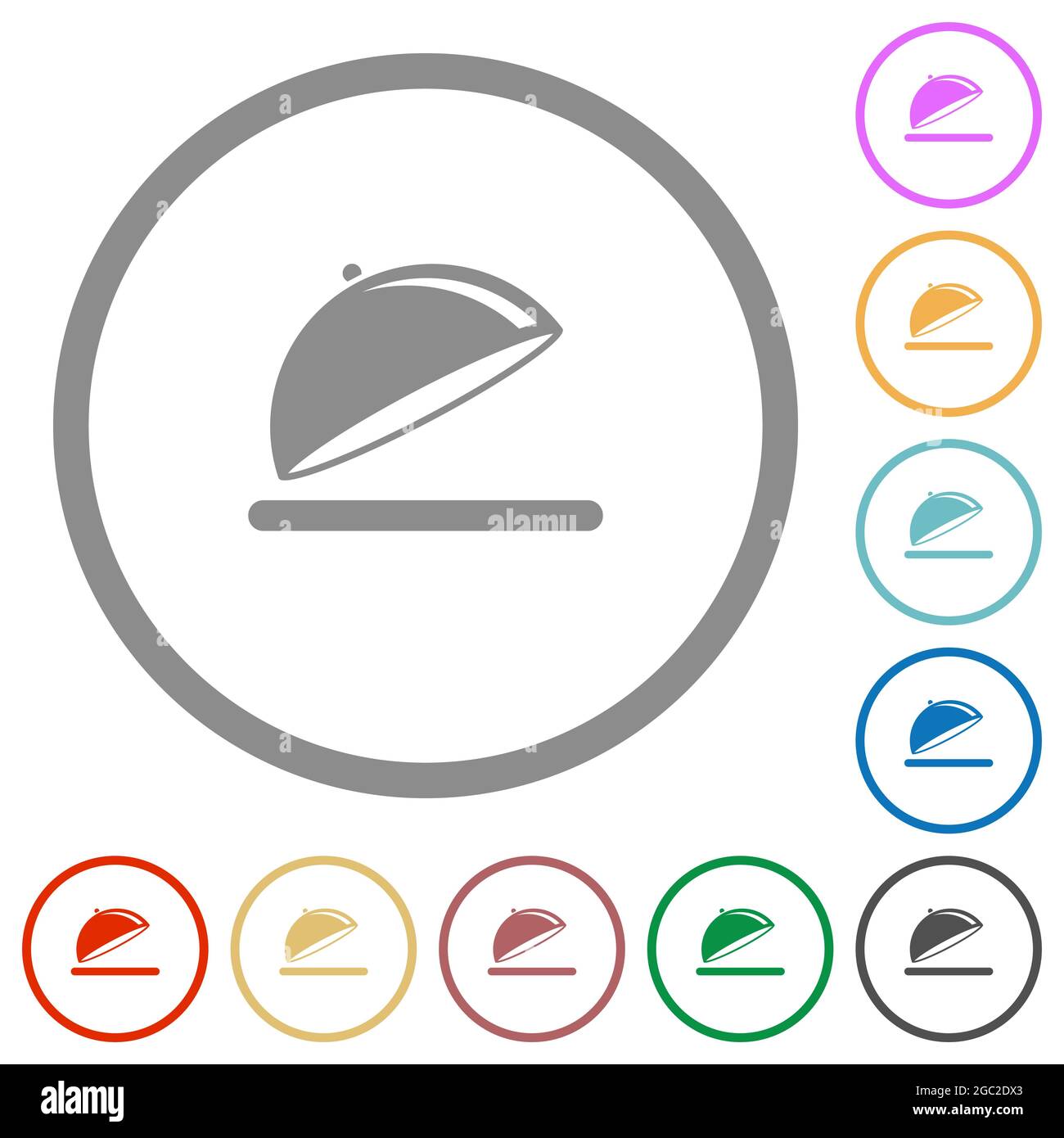 Open food tray with gloss flat color icons in round outlines on white ...