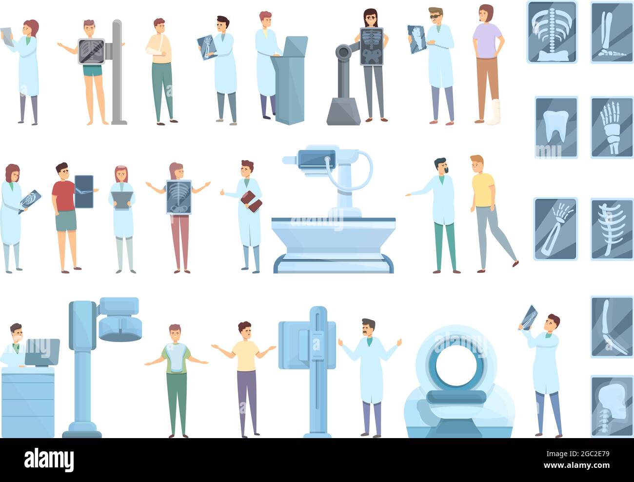 X-ray examination icons set cartoon vector. Hospital room. Medical ...