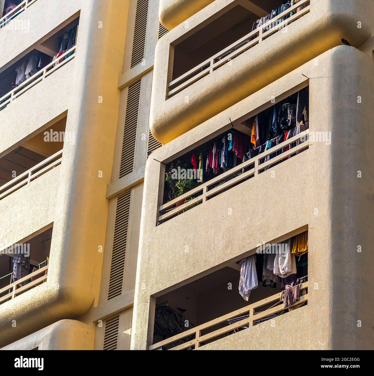 Laundry drying on the balcony Stock Photo - Alamy