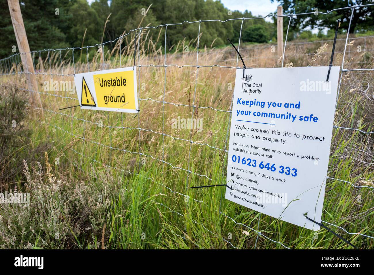 The Coal Authority warning notice of unstable ground Stock Photo - Alamy