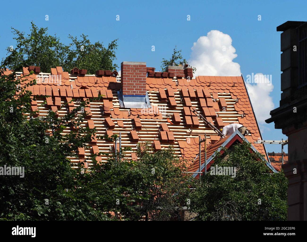 Bad Belzig, Germany. 26th July, 2021. The roof of a residential house ...