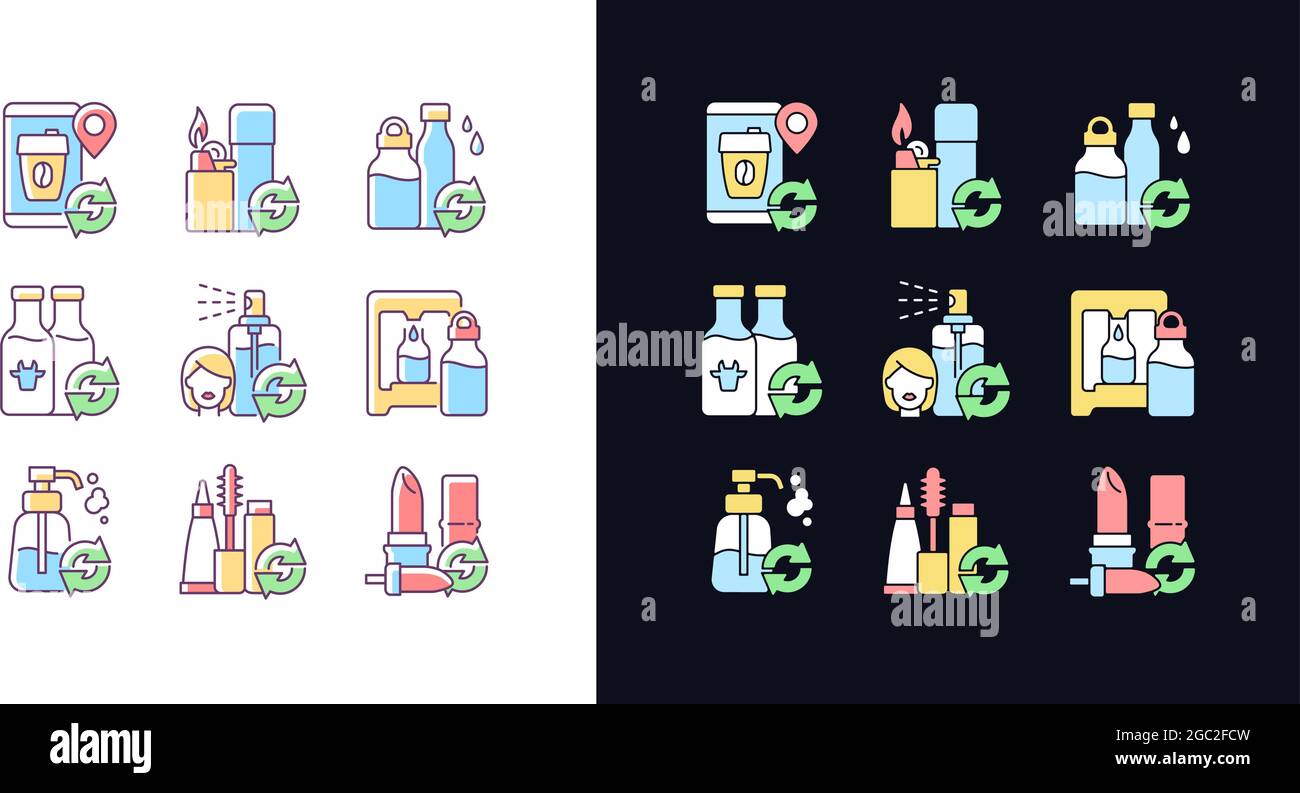 Refillable products light and dark theme RGB color icons set Stock ...
