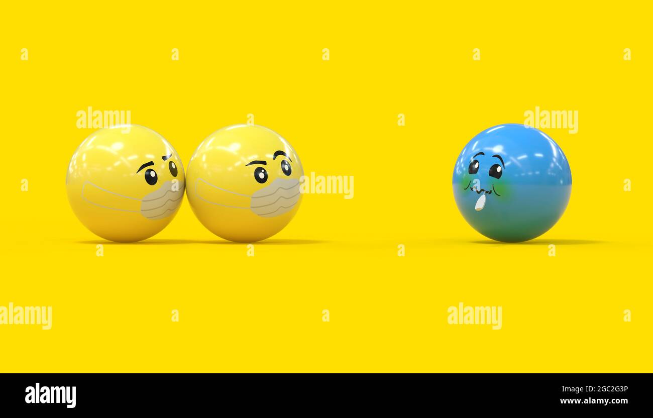 sick character of blue color on yellow background - 3D rendering Stock ...