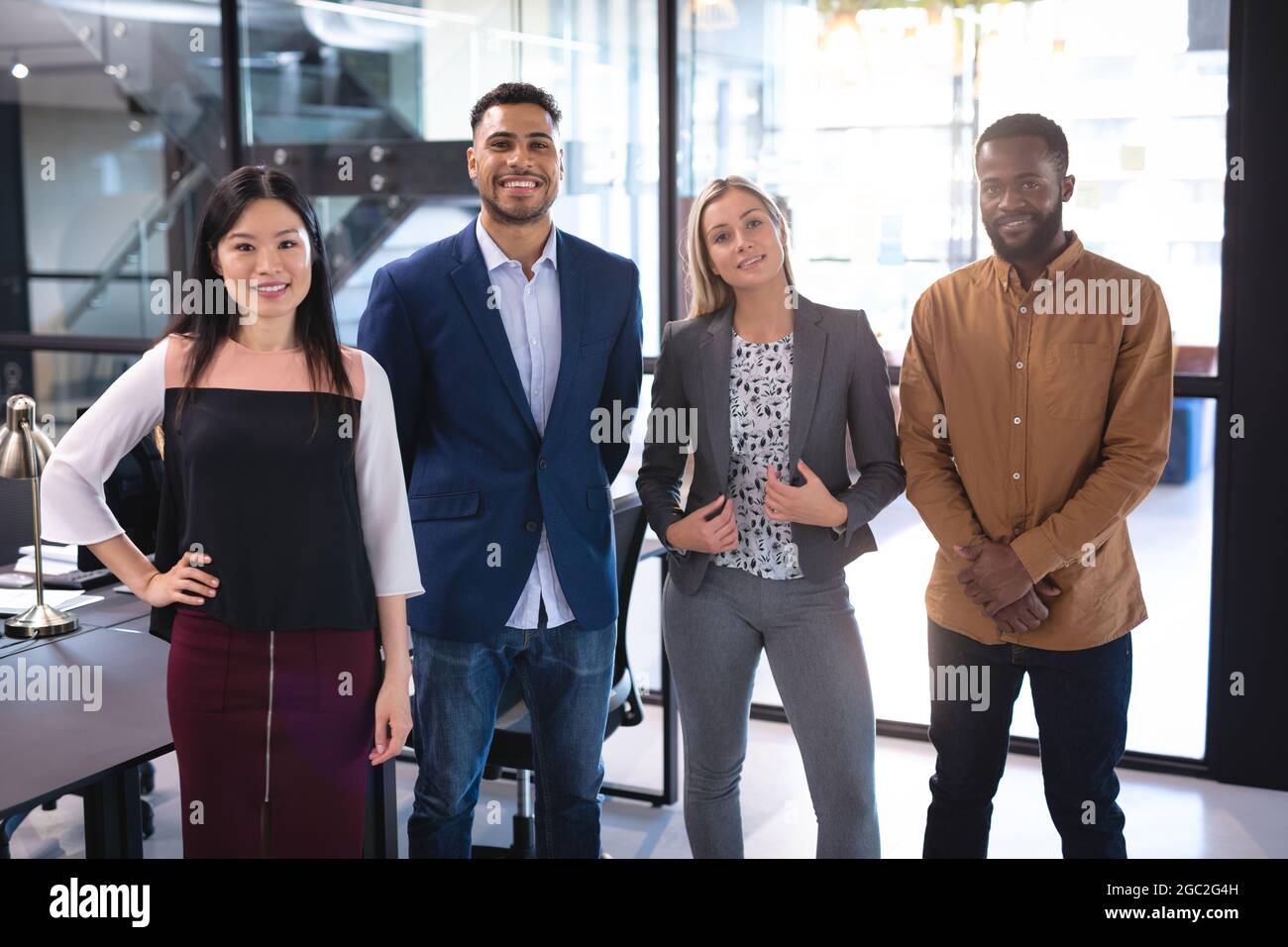 Portrait of diverse group of business colleagues having meeting Stock ...