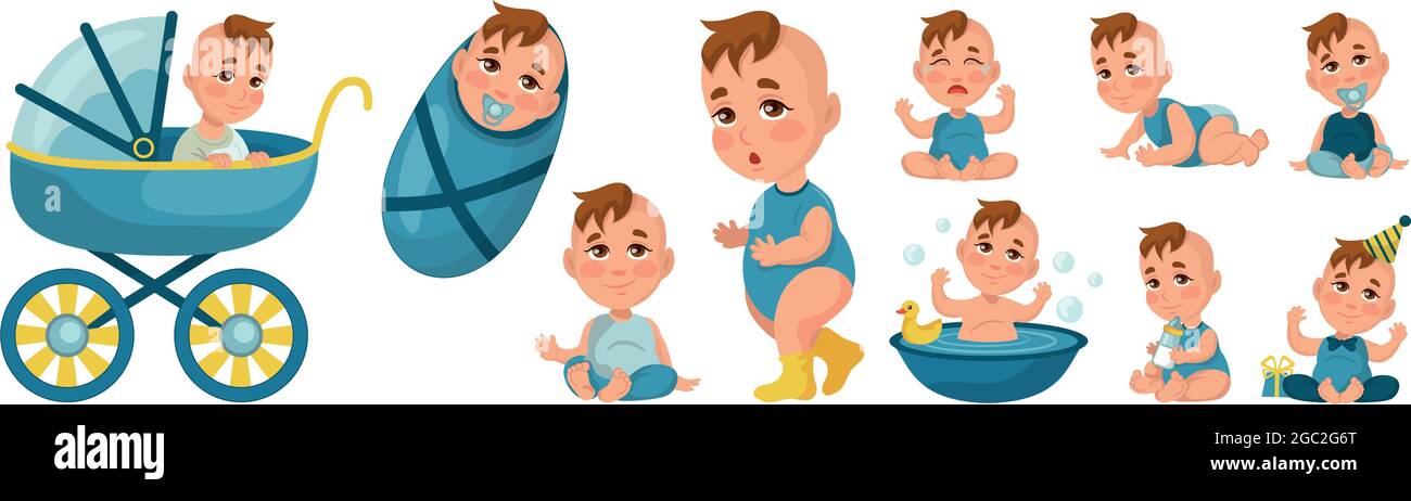 Set realistic little baby boy from toddler to one year old - Vector ...