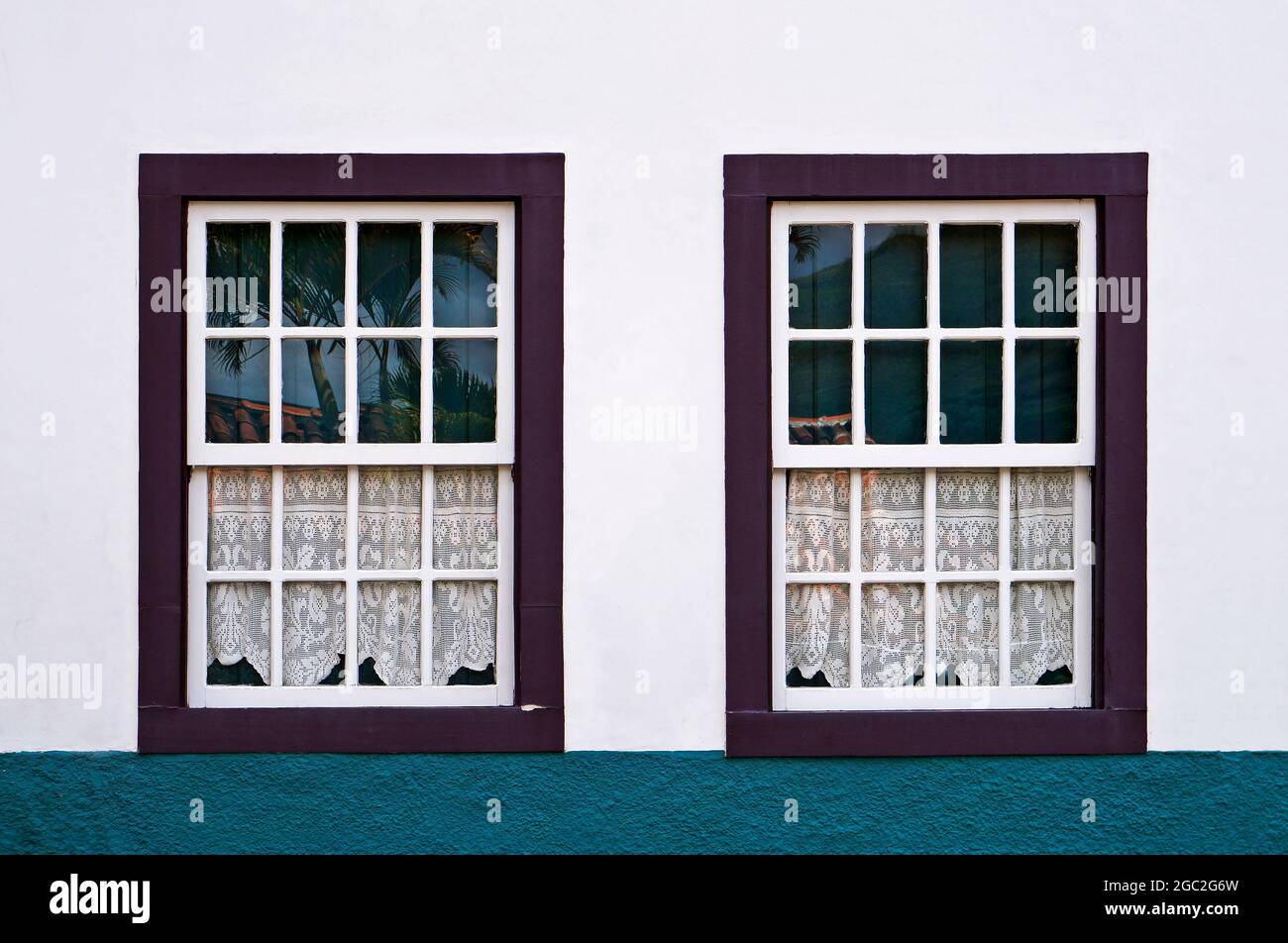Ancient colonial windows in historical city of Ouro Preto, Brazil Stock ...