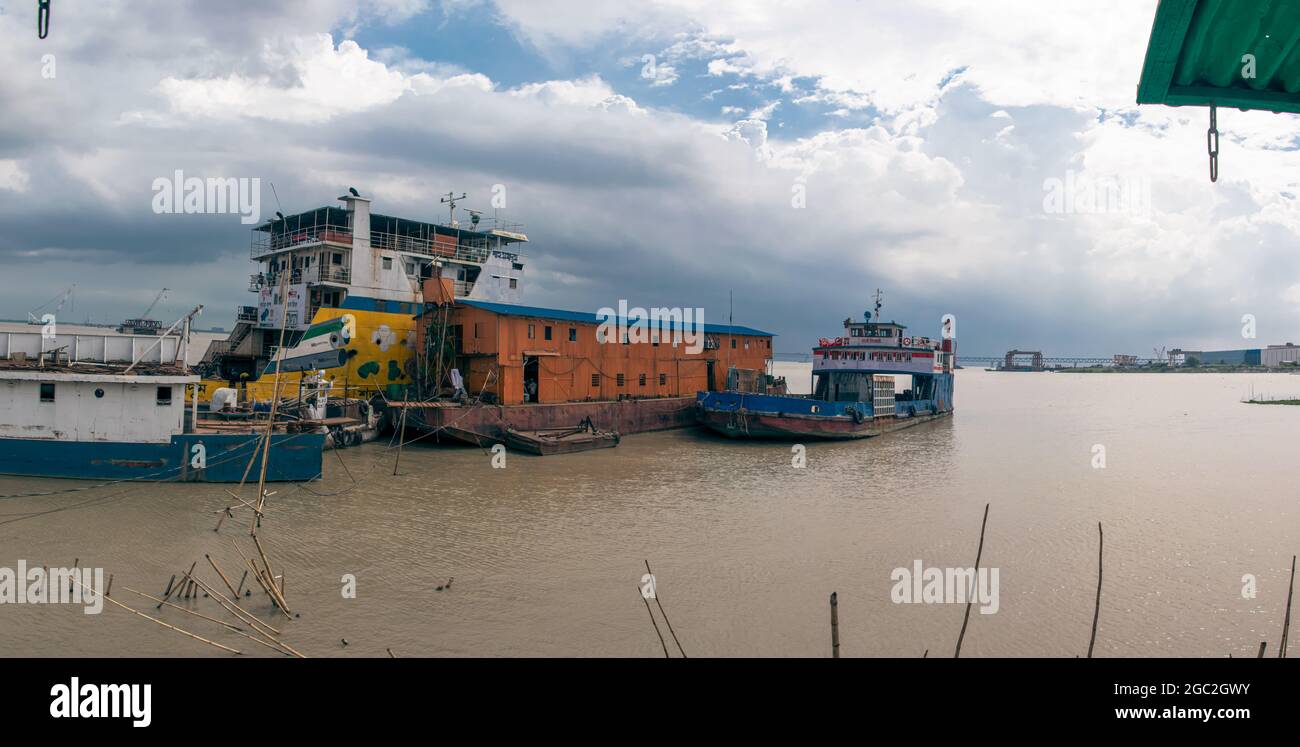 Mawa Ferry Ghat and padma Bridge in a frame Stock Photo - Alamy