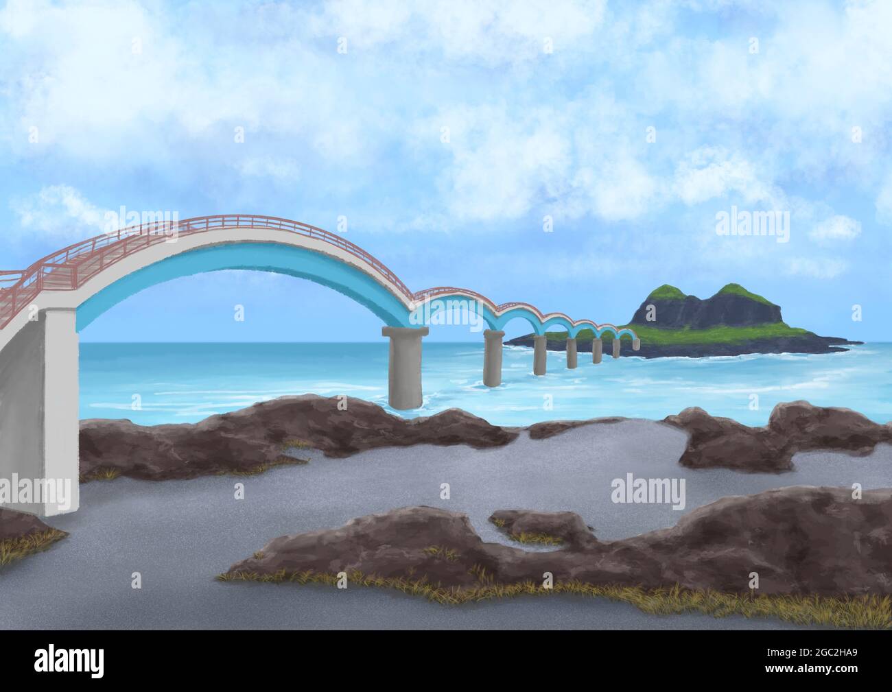 Sanxiantai island, a digital painting of landscape of sand and rock ...