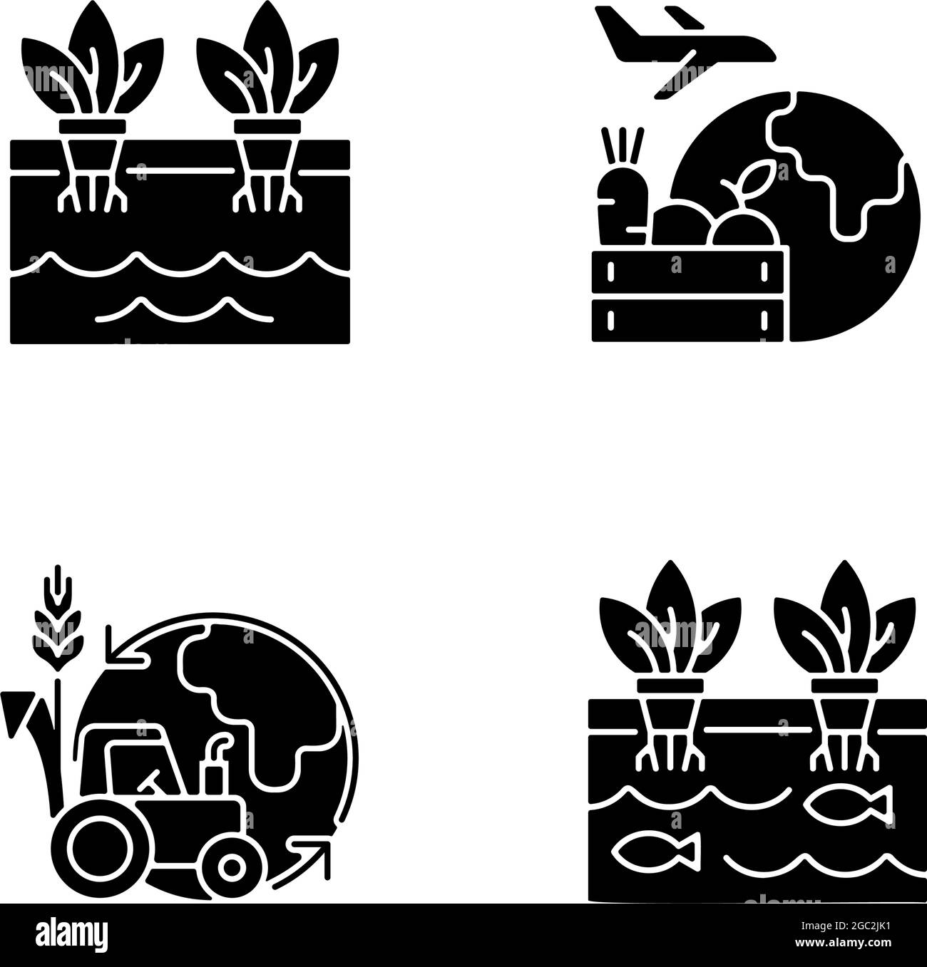 Environmental farming black glyph icons set on white space Stock Vector ...