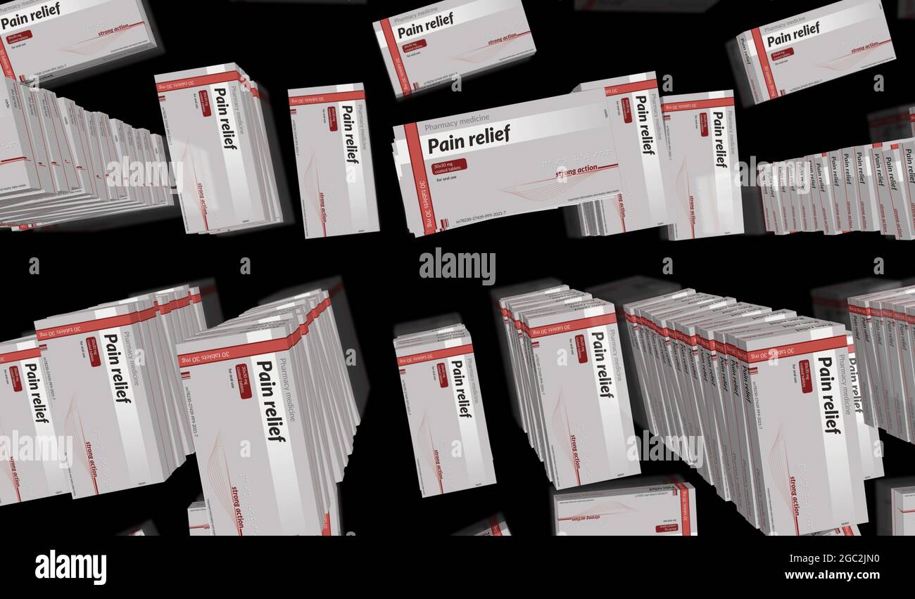 Pain relief tablets box production line. Emergency painkiller, headache ...