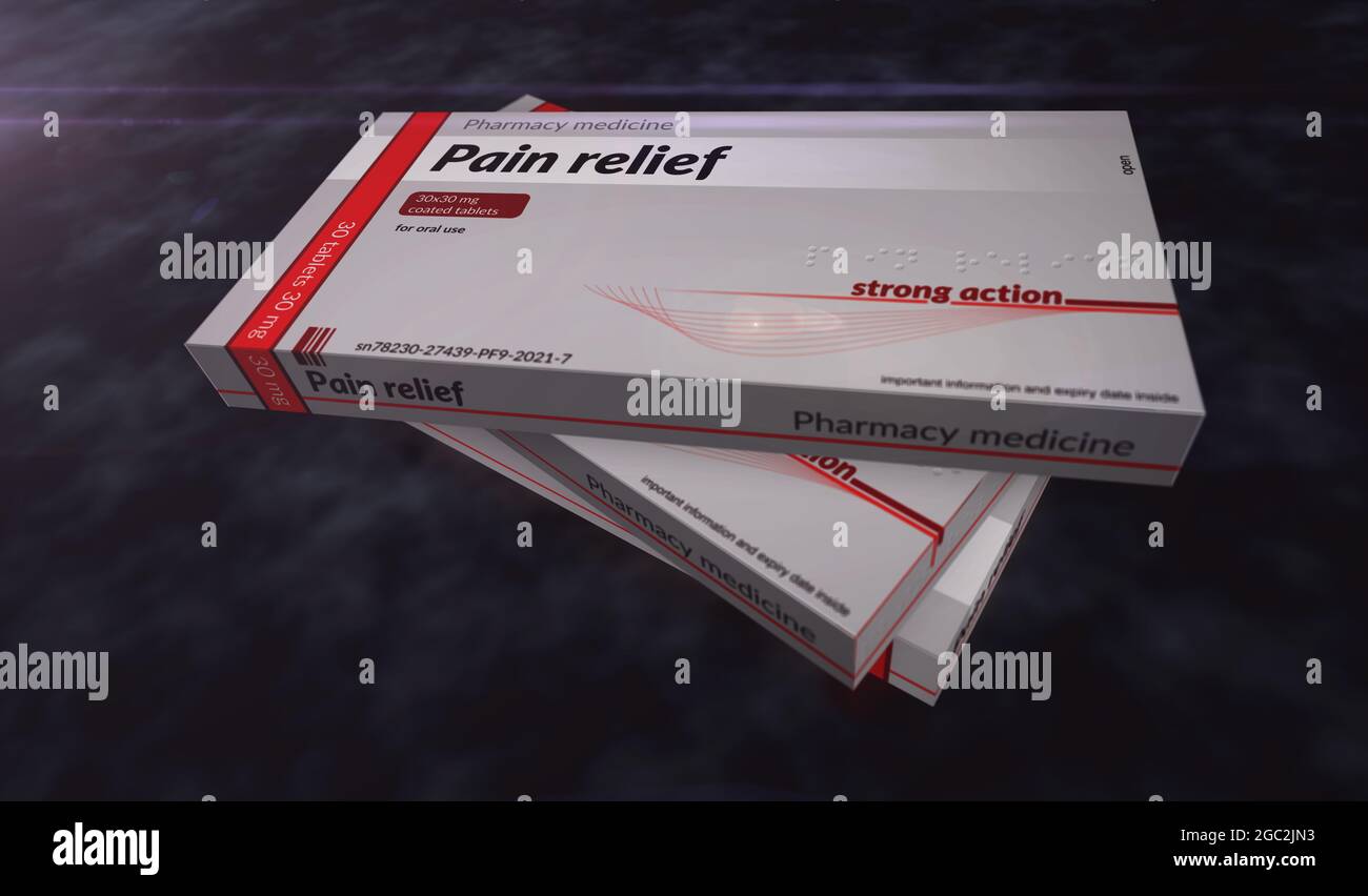 Pain relief tablets box production line. Emergency painkiller, headache ...