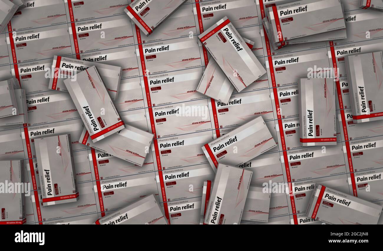 Pain relief tablets box production line. Emergency painkiller, headache ...