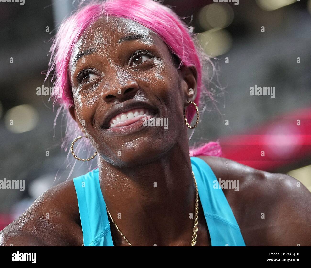 Tokyo, Japan. 6th Aug, 2021. Shaunae Miller-Uibo of Bahamas celebrates ...