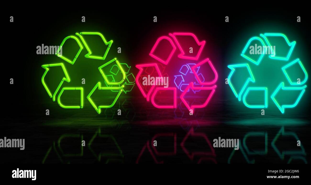 Recycling neon symbol. Ecology, waste recycle and environment light ...